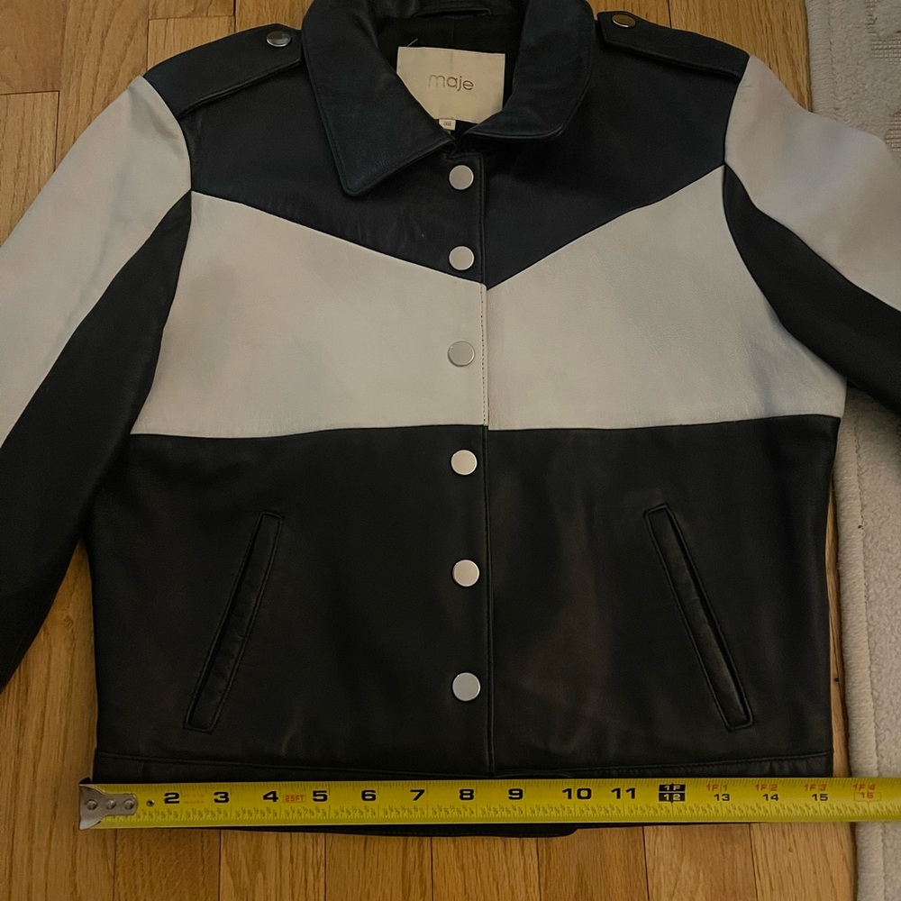 Maje Black And White Leather Biker Jacket - Gem